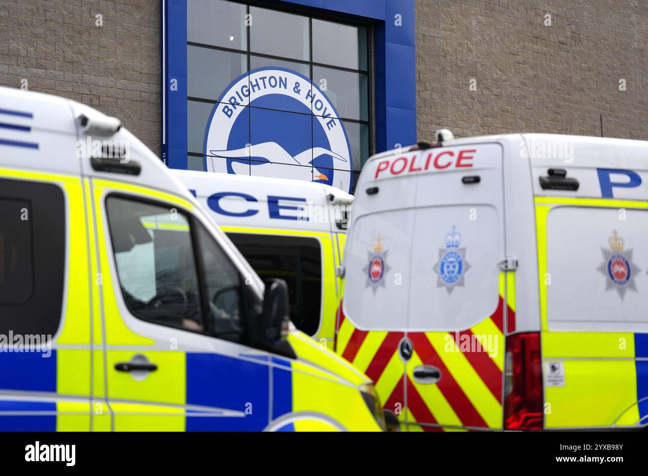 A general view of police officers and vans outside the stadium before ...