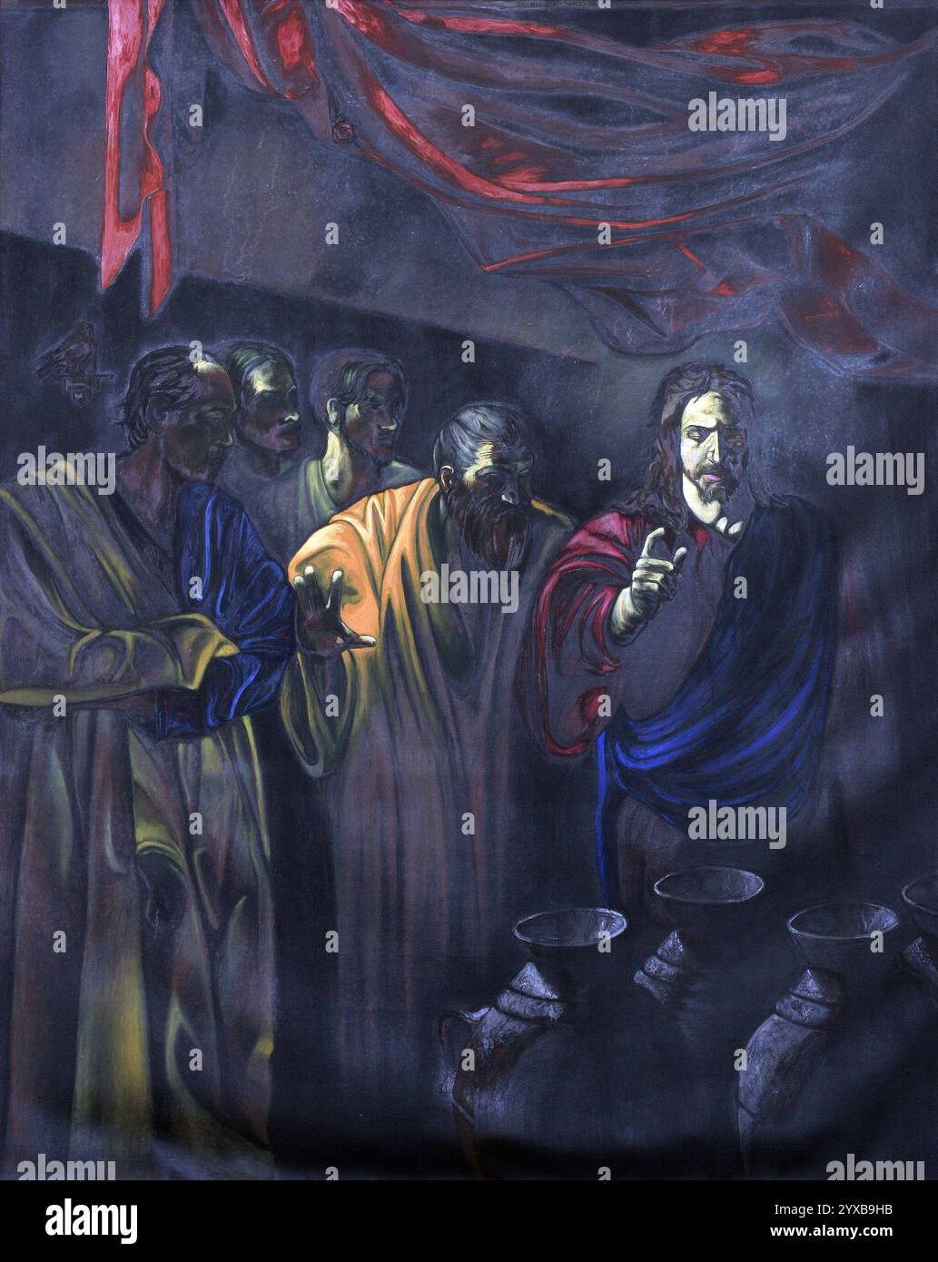 Jesus' first miracle at Cana, painting in Parish Church of Saint ...