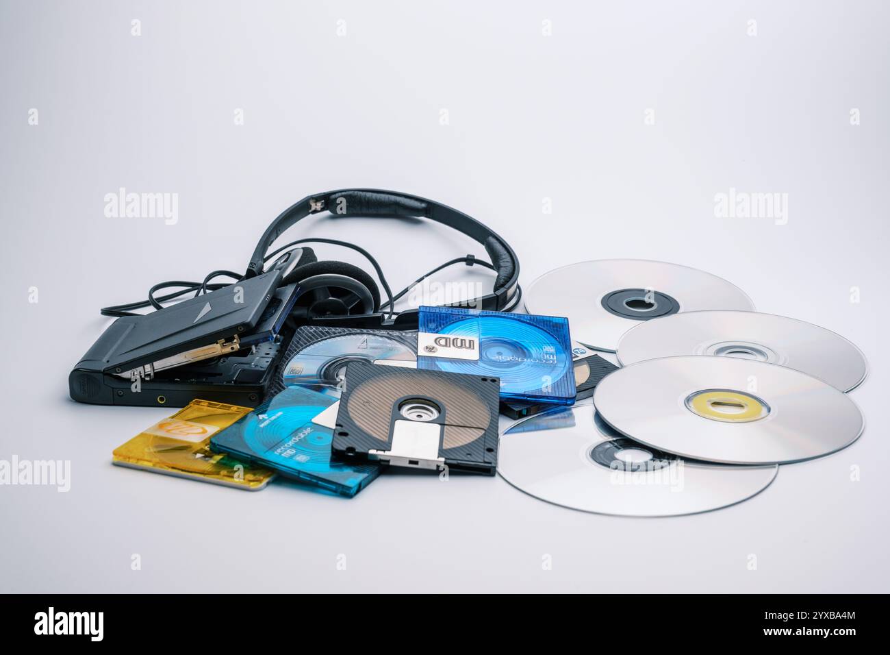 A nostalgic collection of vintage audio equipment including a portable ...