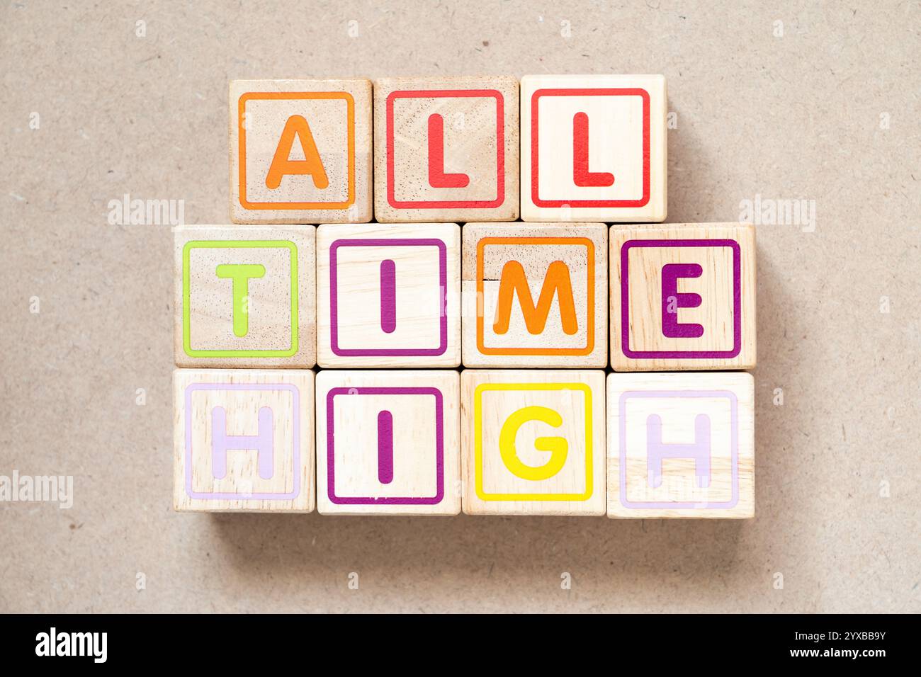 Alphabet letter block in word all time high on wood background Stock ...