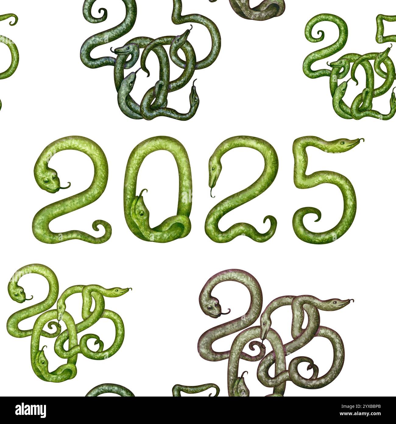 Background with lunar new year 2025 symbol wooden green snake. Seamless ...