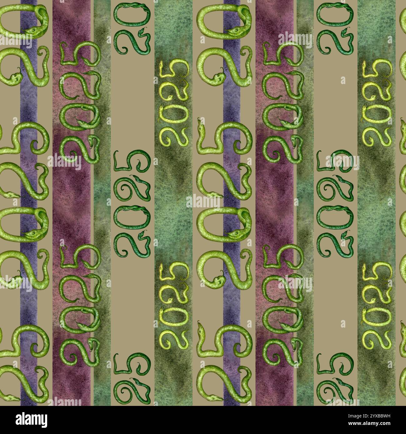 Background with lunar new year 2025 symbol wooden green snake. Seamless ...