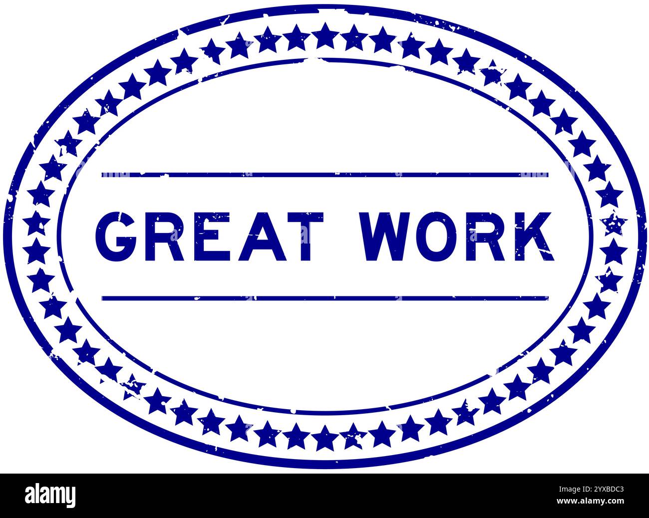 Grunge blue great work word oval rubber seal stamp on white background ...