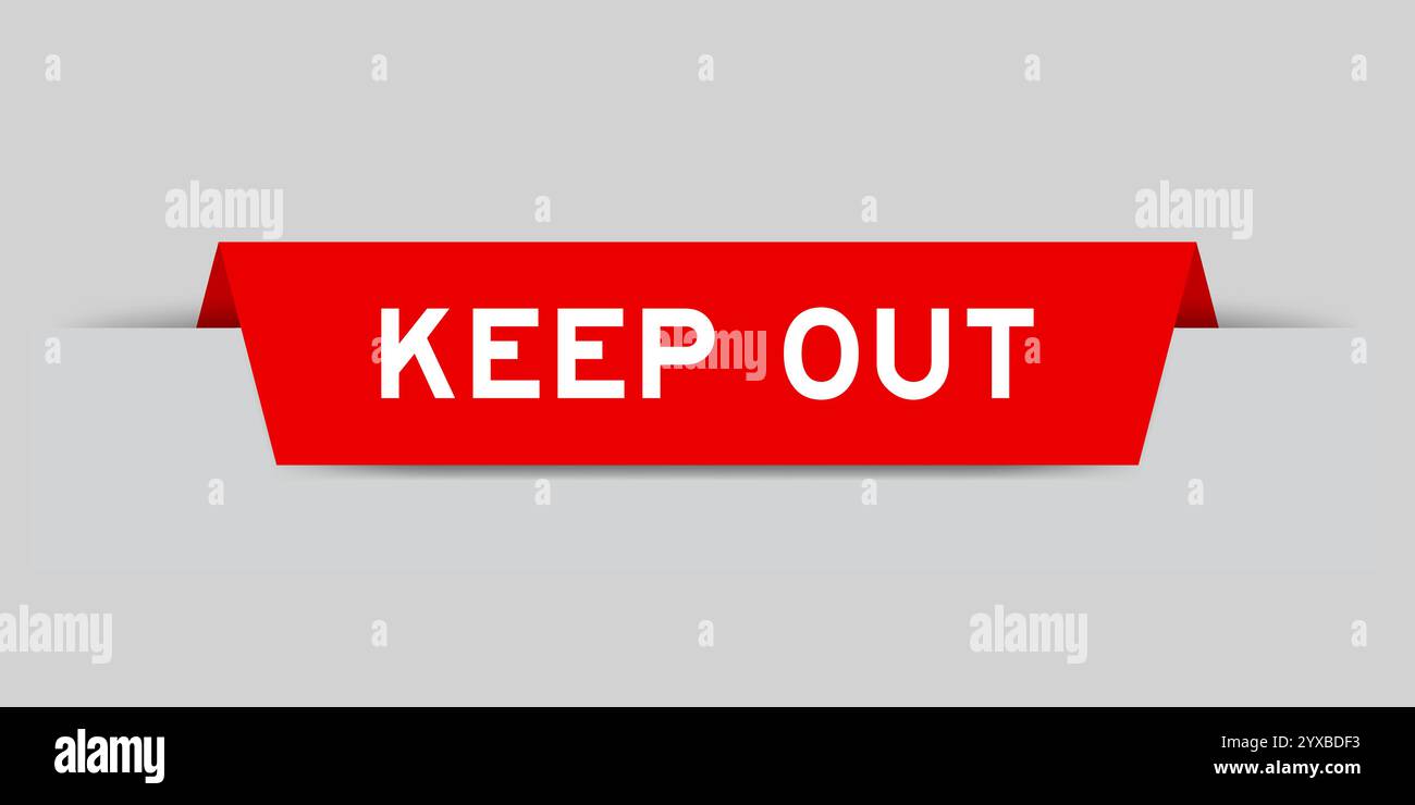 Red color inserted label with word keep out on gray background Stock ...