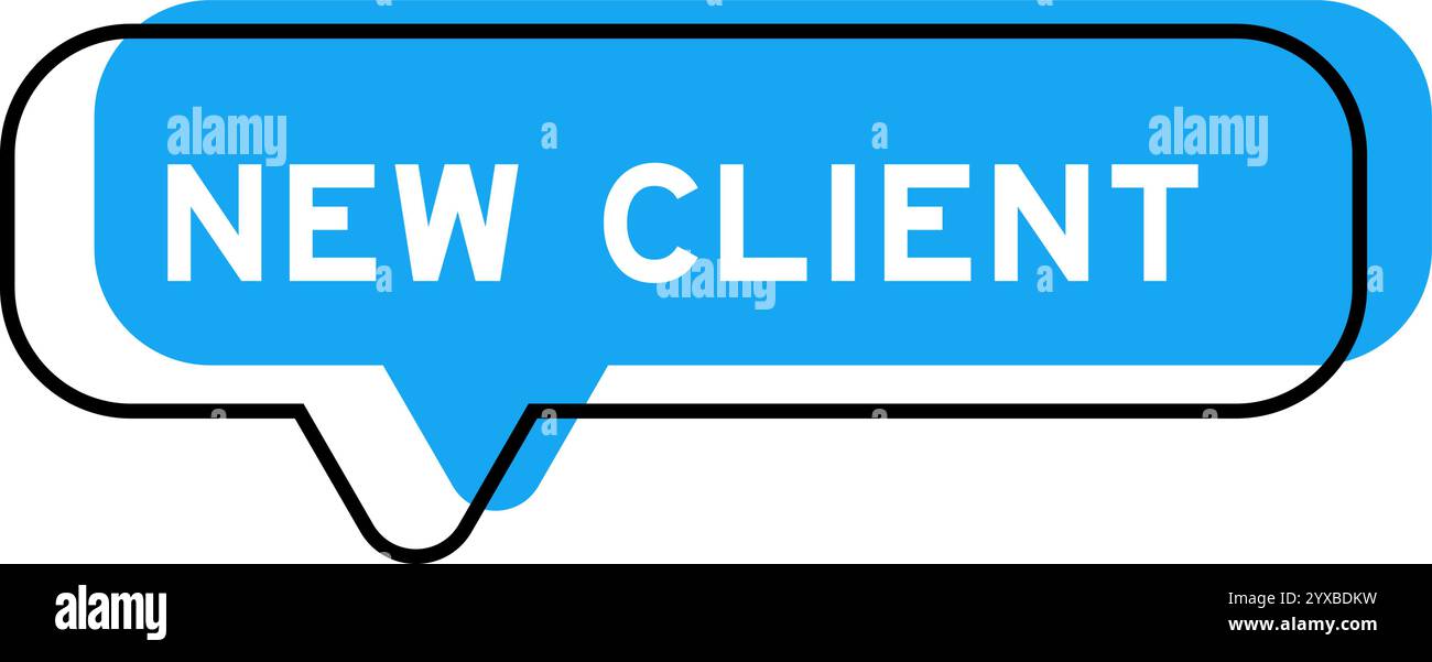 Speech banner and blue shade with word new client on white background ...