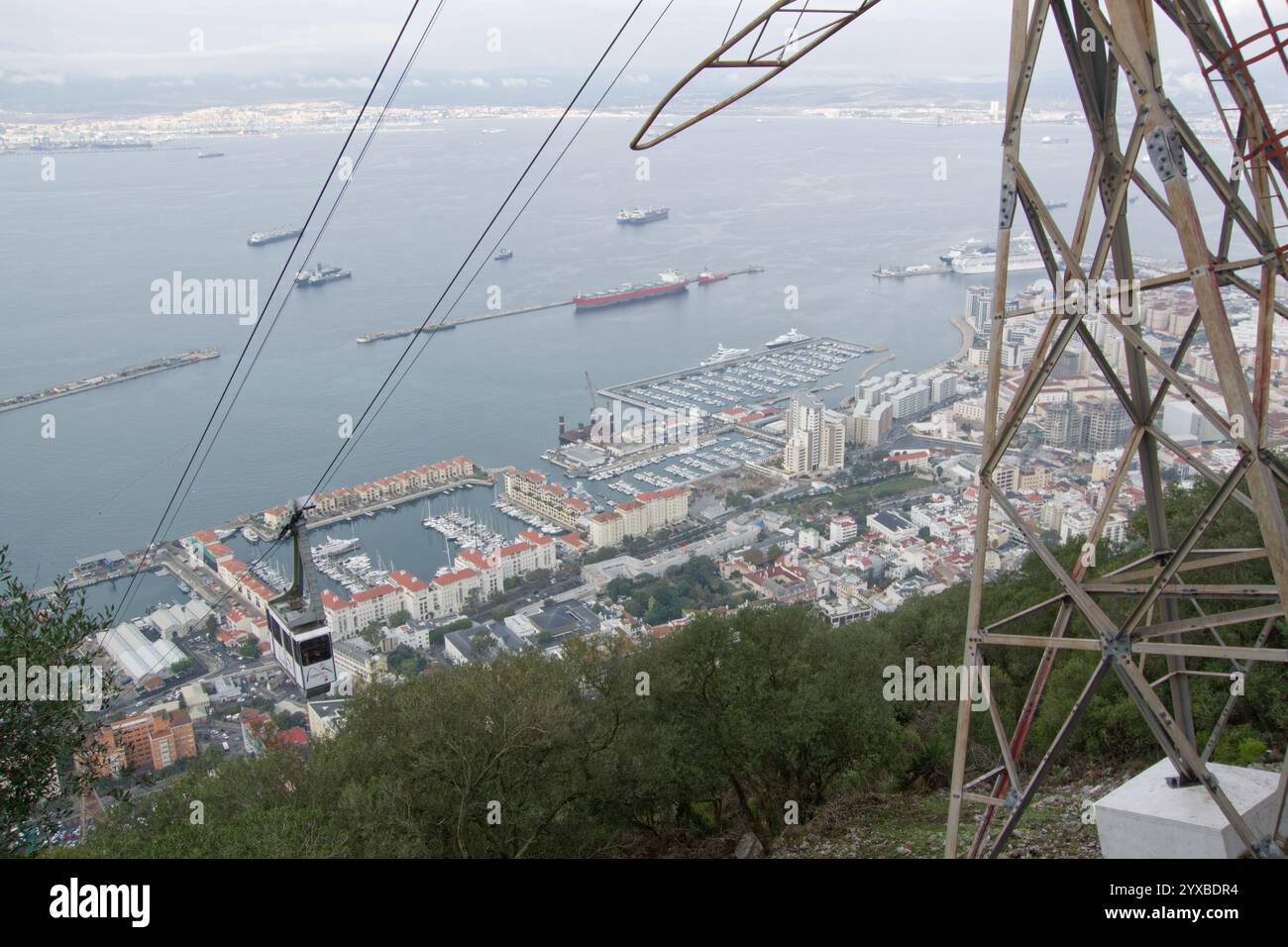 Cable car approaching the top station on the Upper Rock of Gibraltar ...