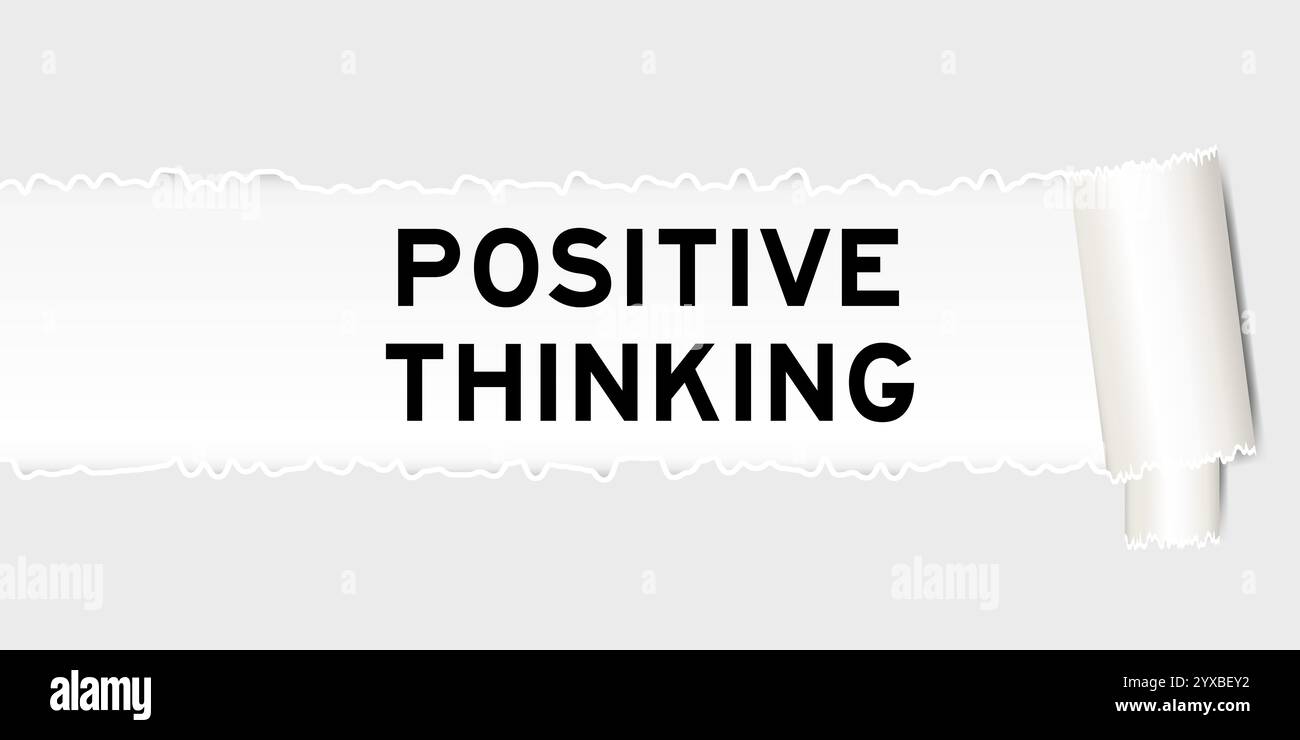 Ripped gray paper background that have word positive thinking under ...