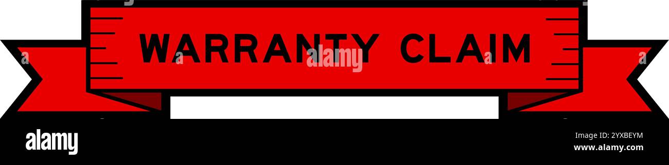 Red ribbon label banner with word warranty claim on white background ...