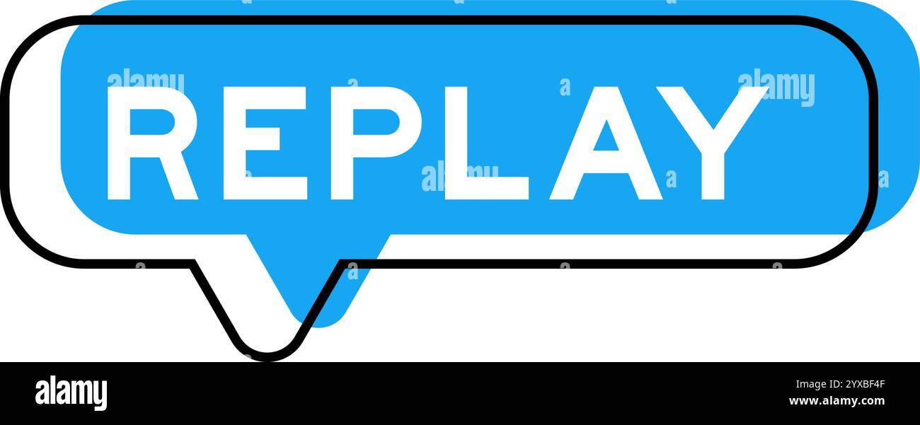 Speech banner and blue shade with word replay on white background Stock ...