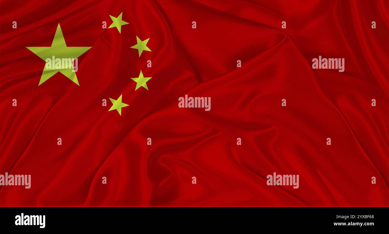 Realistic China flag waving. Close up of flag of China with cloth ...