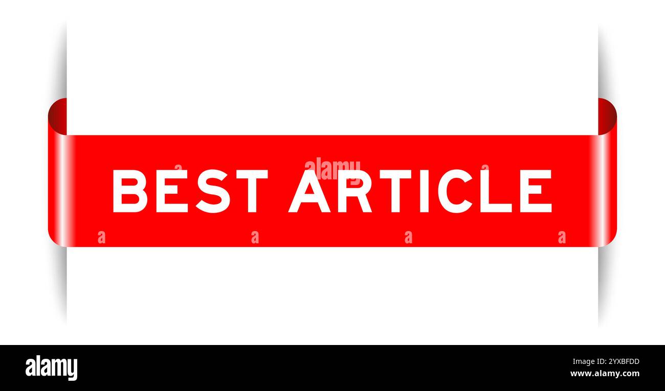 Red color inserted label banner with word best article on white ...