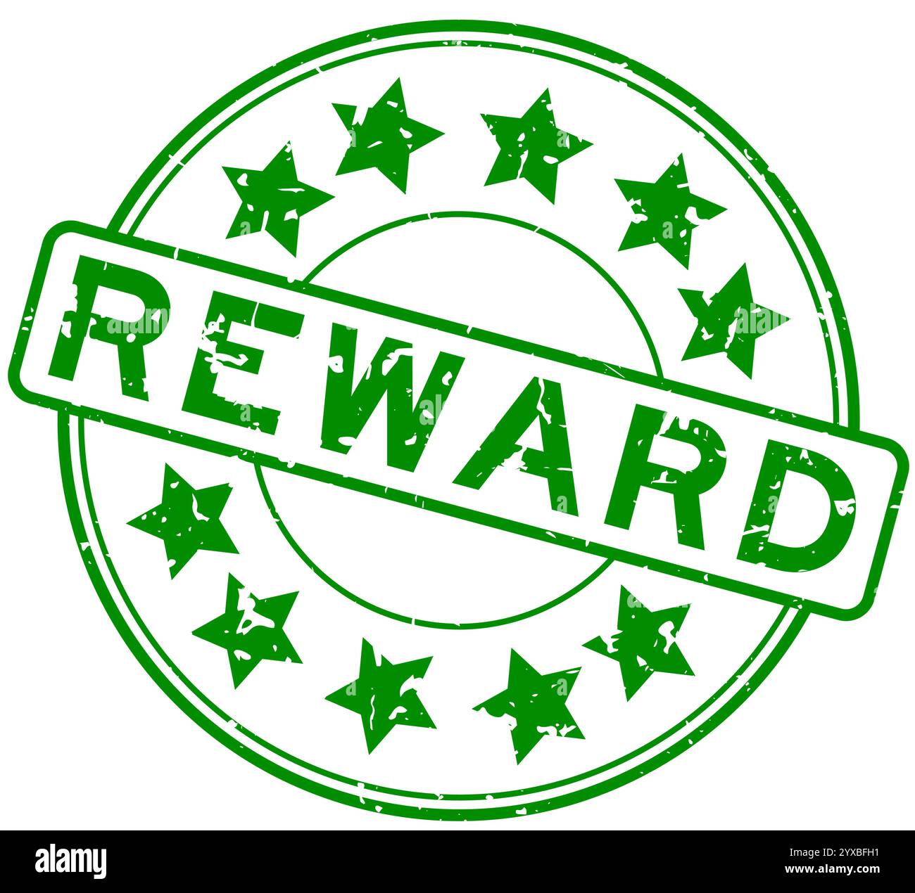 Grunge green reward word with star icon round rubber seal stamp on ...