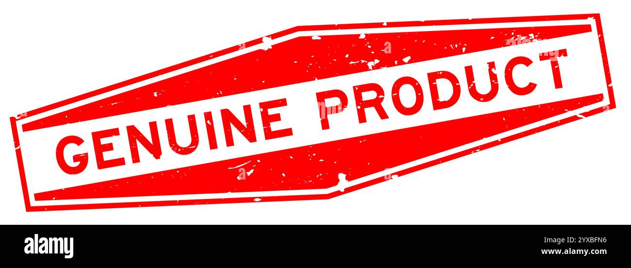 Grunge red genuine product word hexagon seal stamp on white background ...