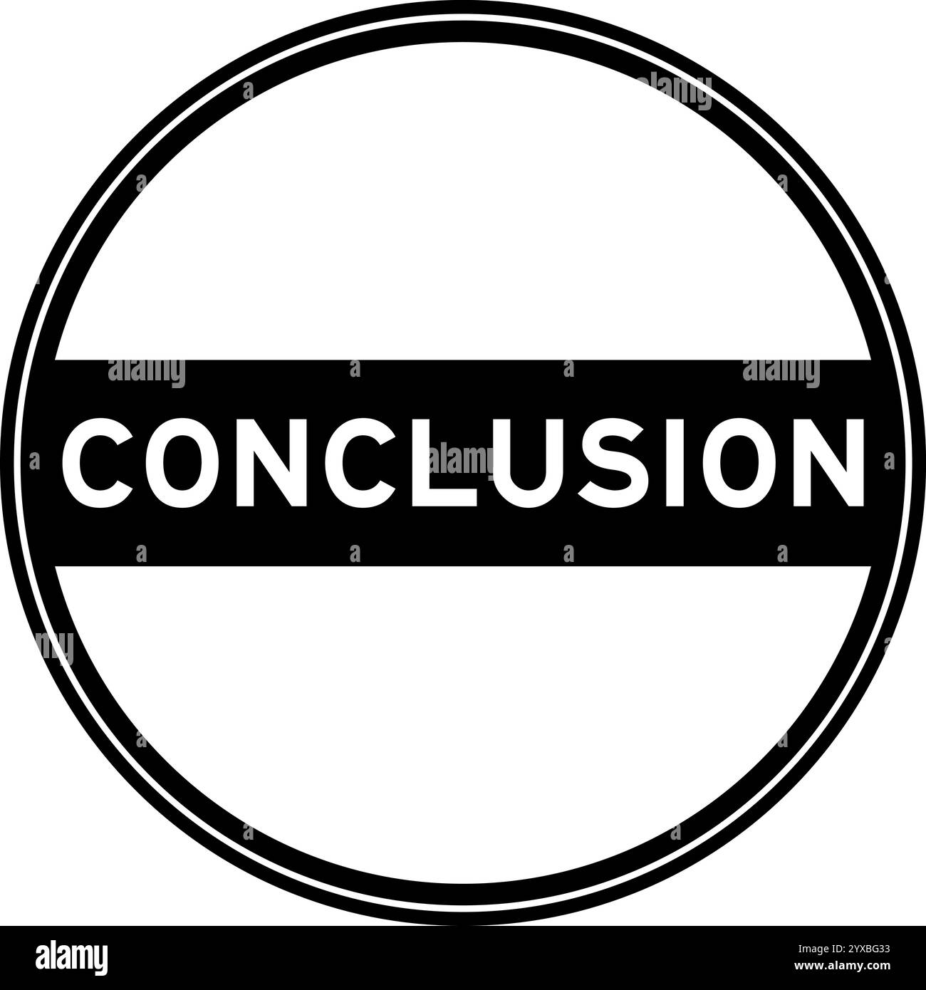 Black color round seal sticker in word conclusion on white background ...