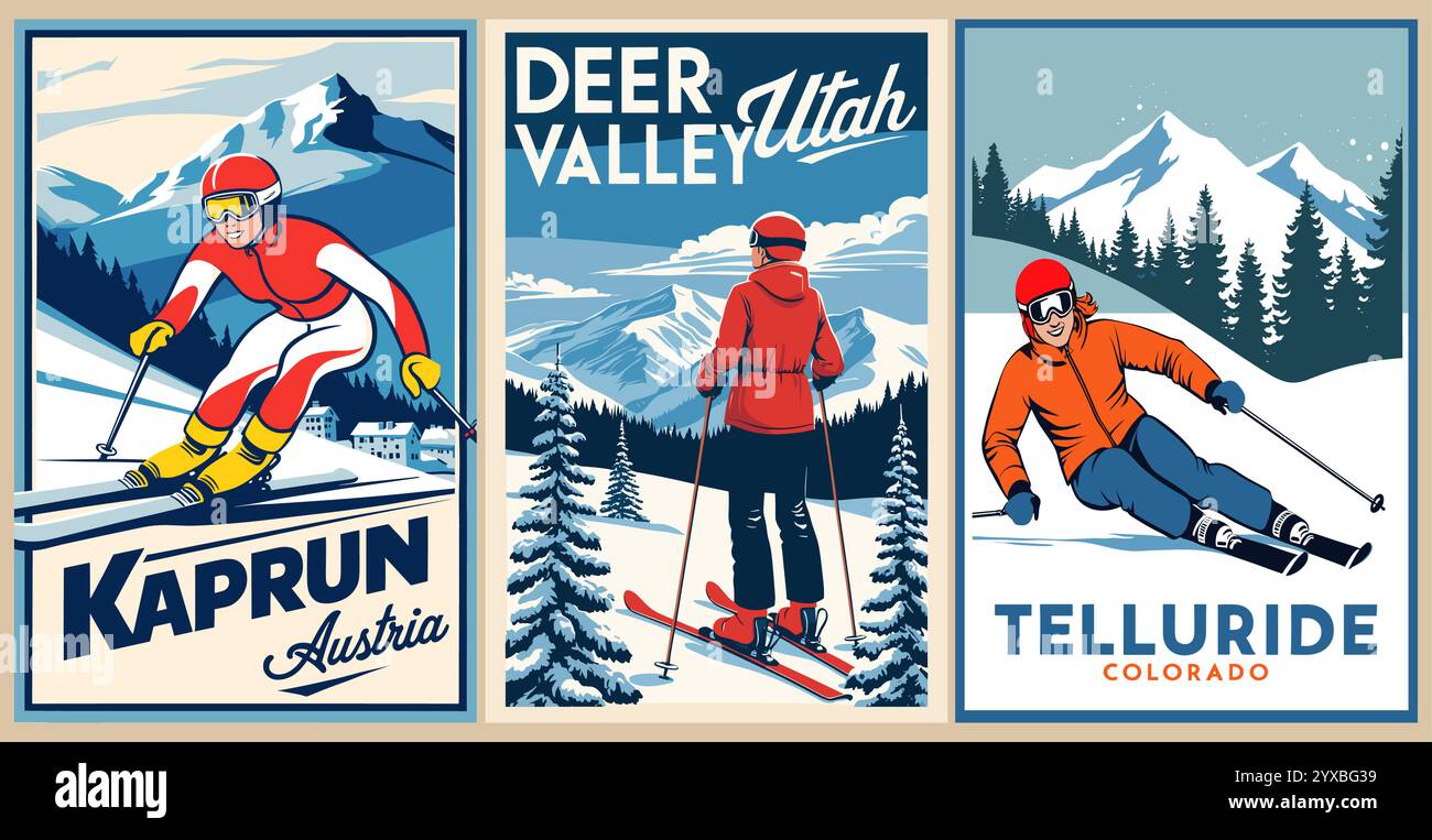 Set of Ski Travel Posters in retro style Stock Vector Image & Art - Alamy