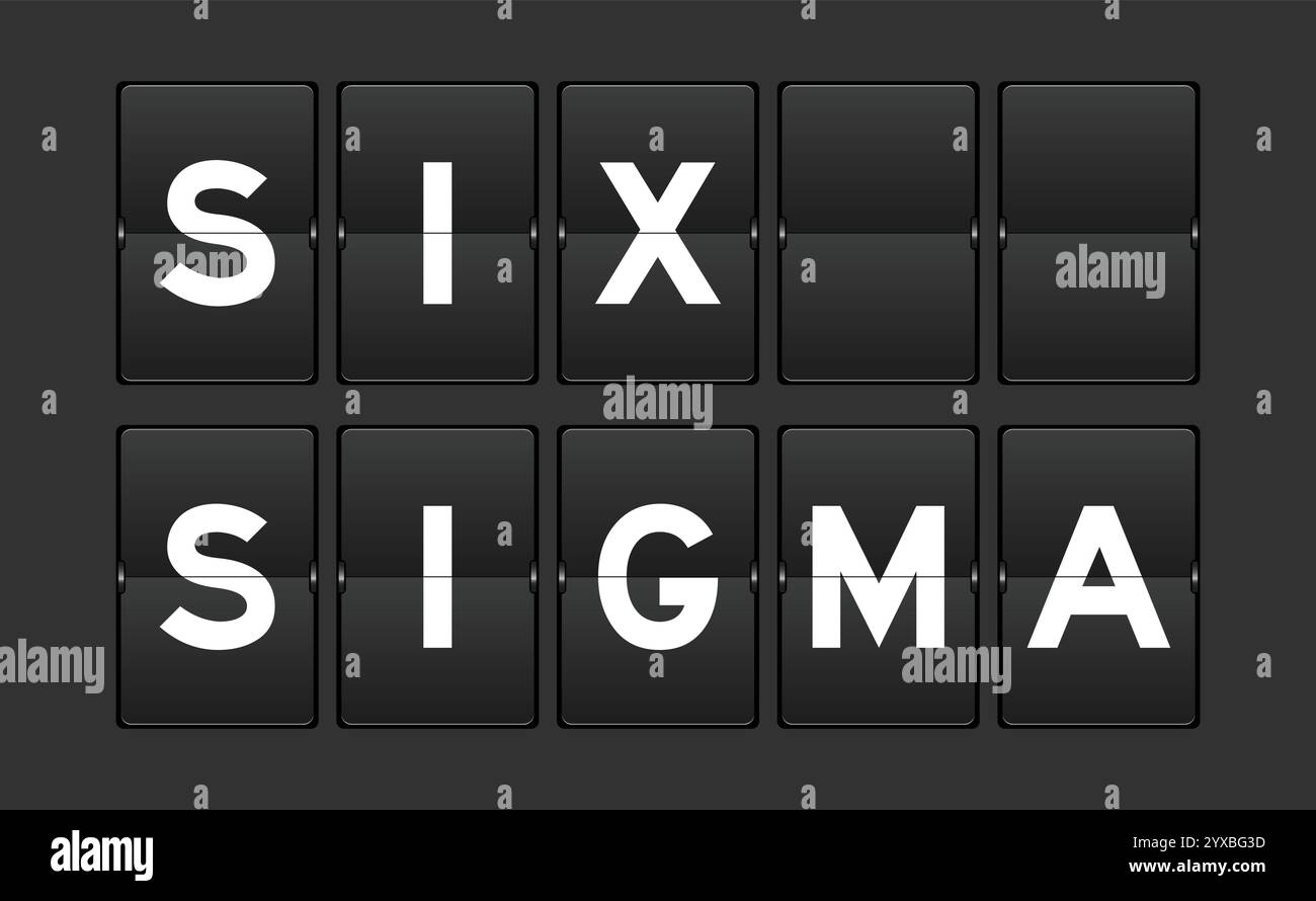 Black color analog flip board with word six sigma on gray background ...
