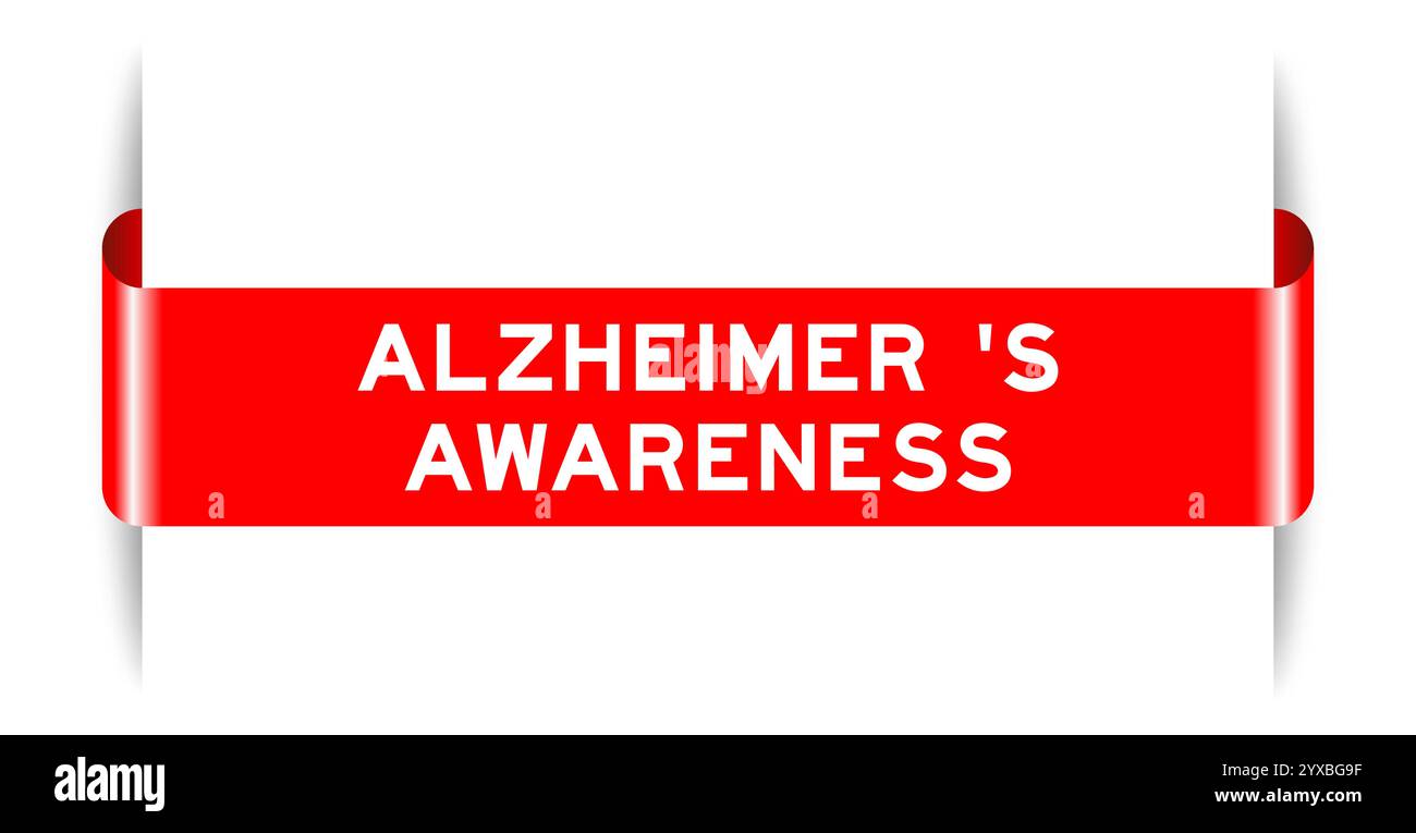 Red color inserted label banner with word Alzheimer s awareness on ...