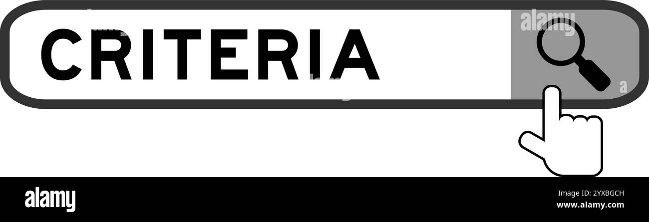 Search banner in word criteria with hand over magnifier icon on white ...