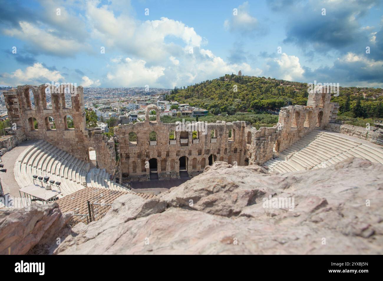 Ancient theater on sunny day in Acropolis, Greece, Athens. Archaeology ...