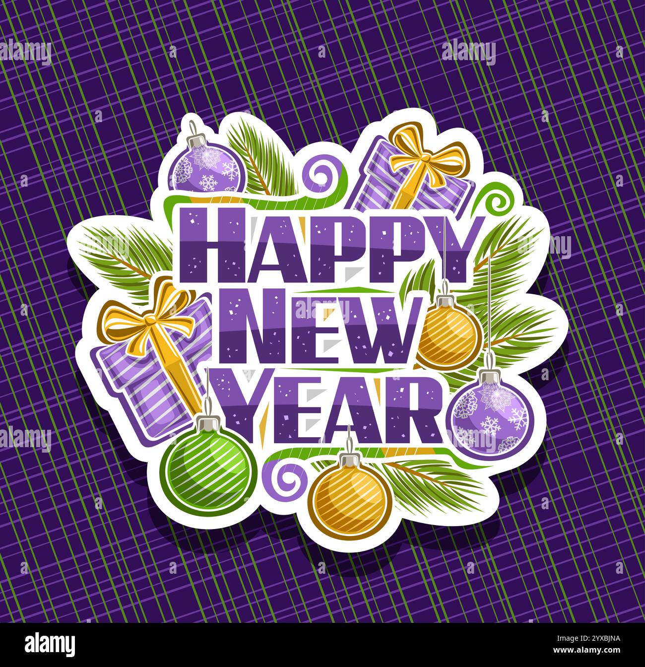 Vector logo for Happy New Year, decorative signage with cartoon design ...