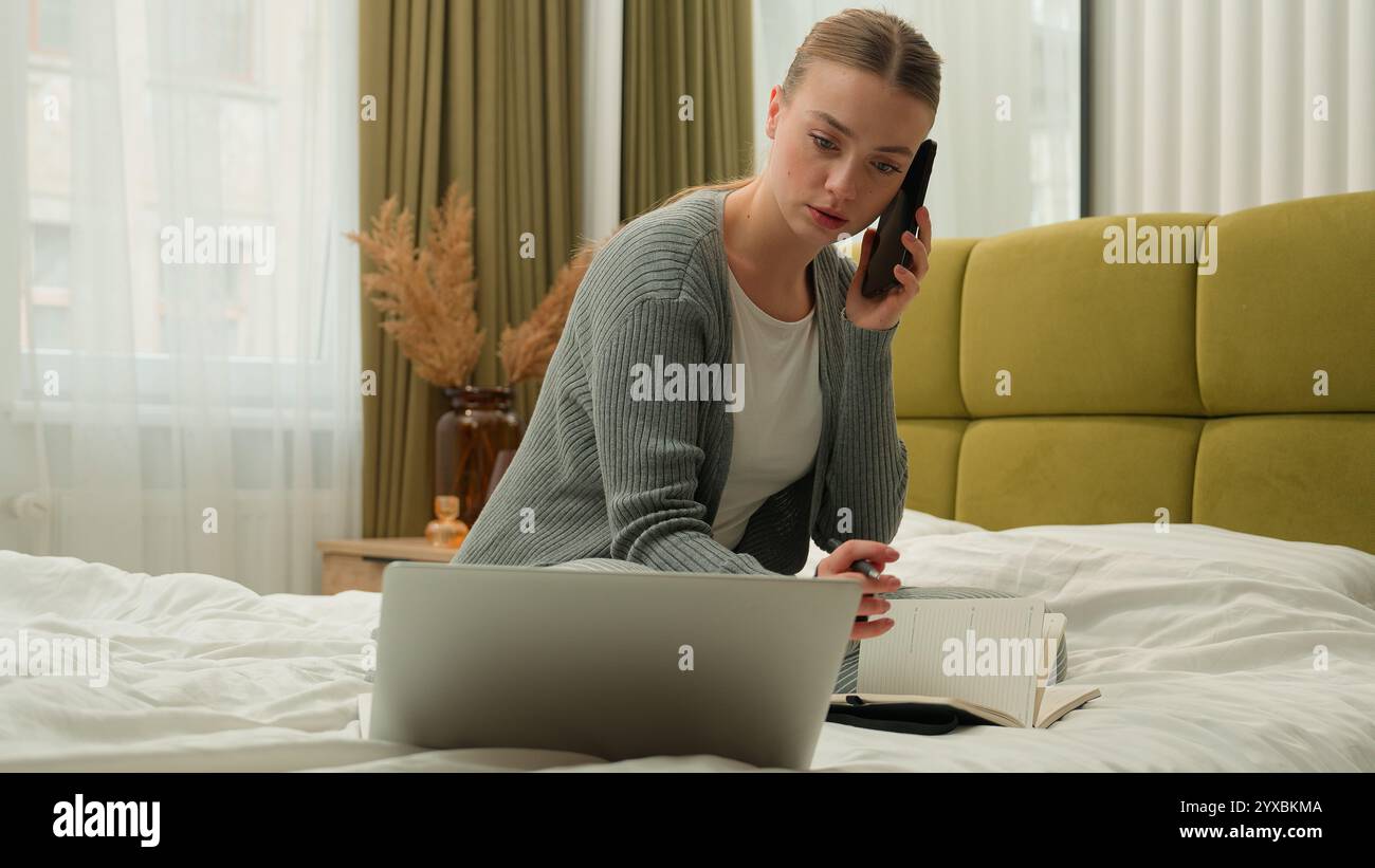 Concentrated multitasking woman girl female student freelancer ...