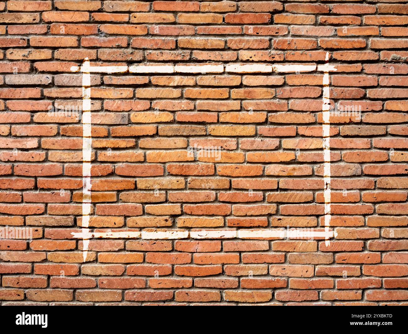 White line graffiti as a horizontal rectangle frame on old grunge red ...