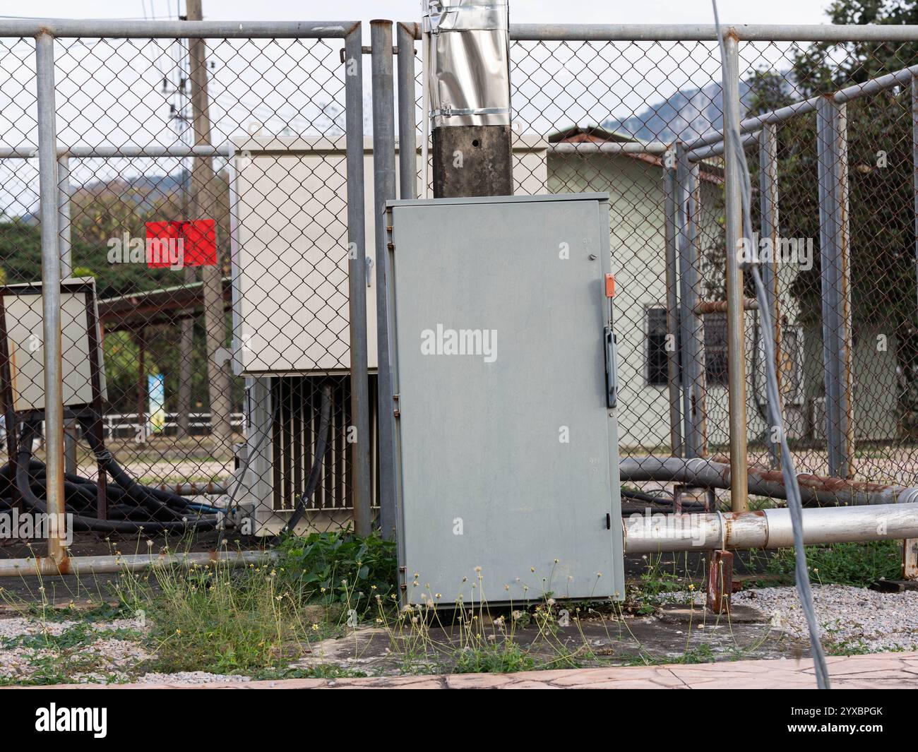 Electric locker in the park. Outdoor high-voltage power supply cabinet ...