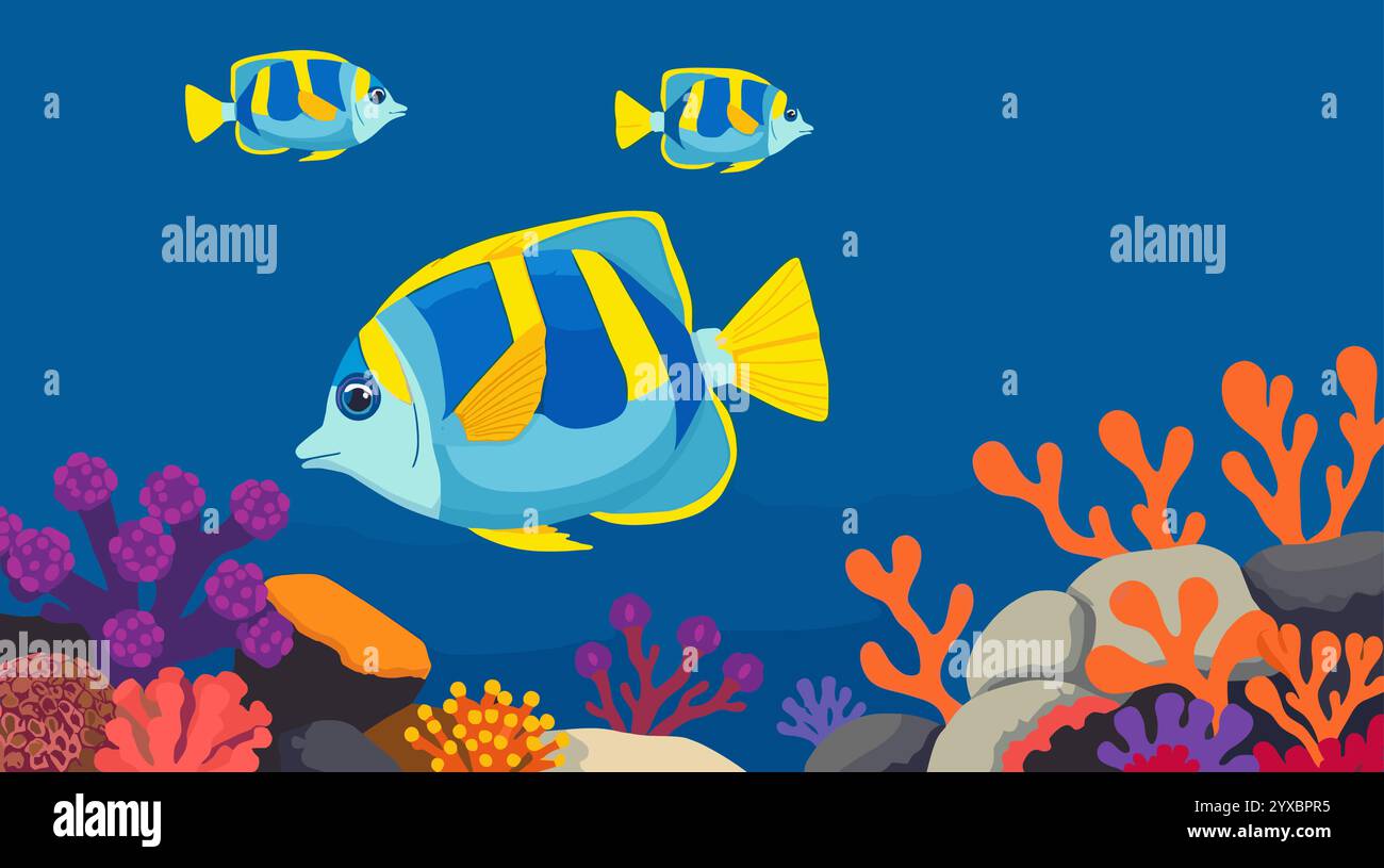 Underwater landscape with fish swimming in ocean Stock Vector Image ...