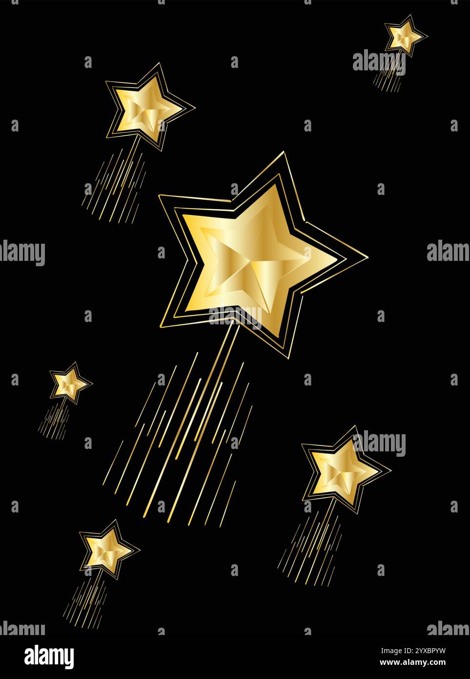 Yellow shooting star flying through white background leaving trail ...