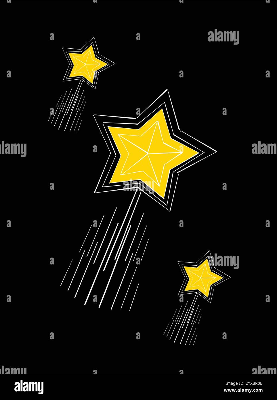 Yellow shooting star flying through white background leaving trail ...