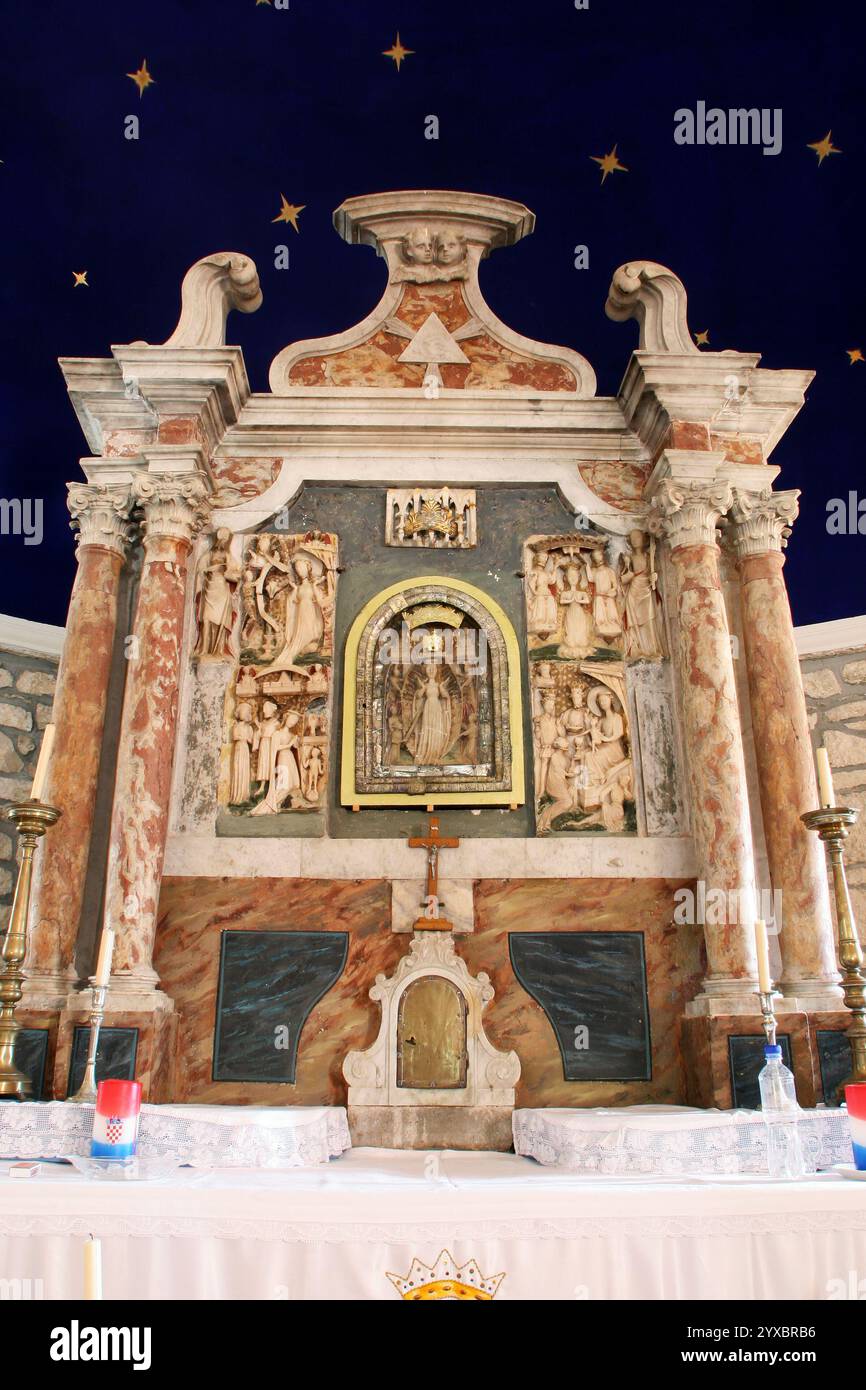 High altar in the Shrine of Our Lady of Carsko polje in Cara, Croatia ...