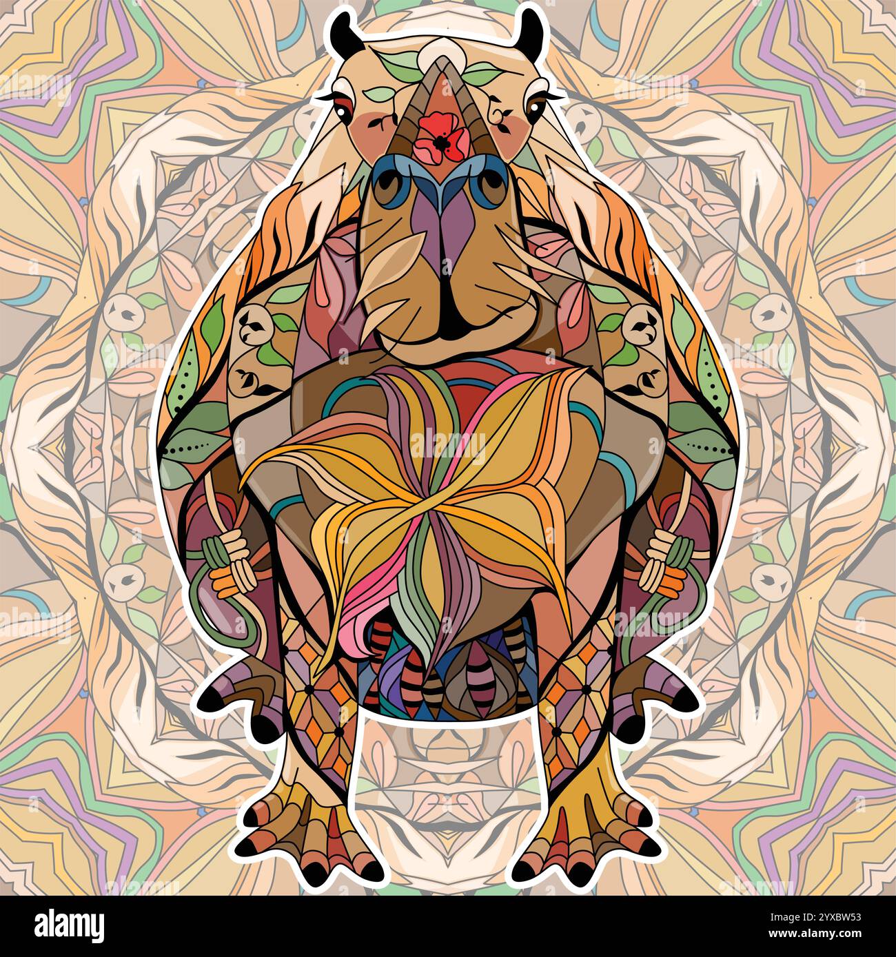 Zentangle stylized Capybara on square ornament. Hand drawn decorative ...