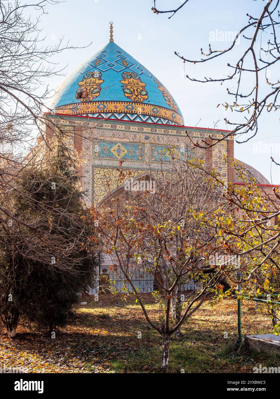 view of Blue Mosque in Yerevan city from inner park on sunny winter day ...