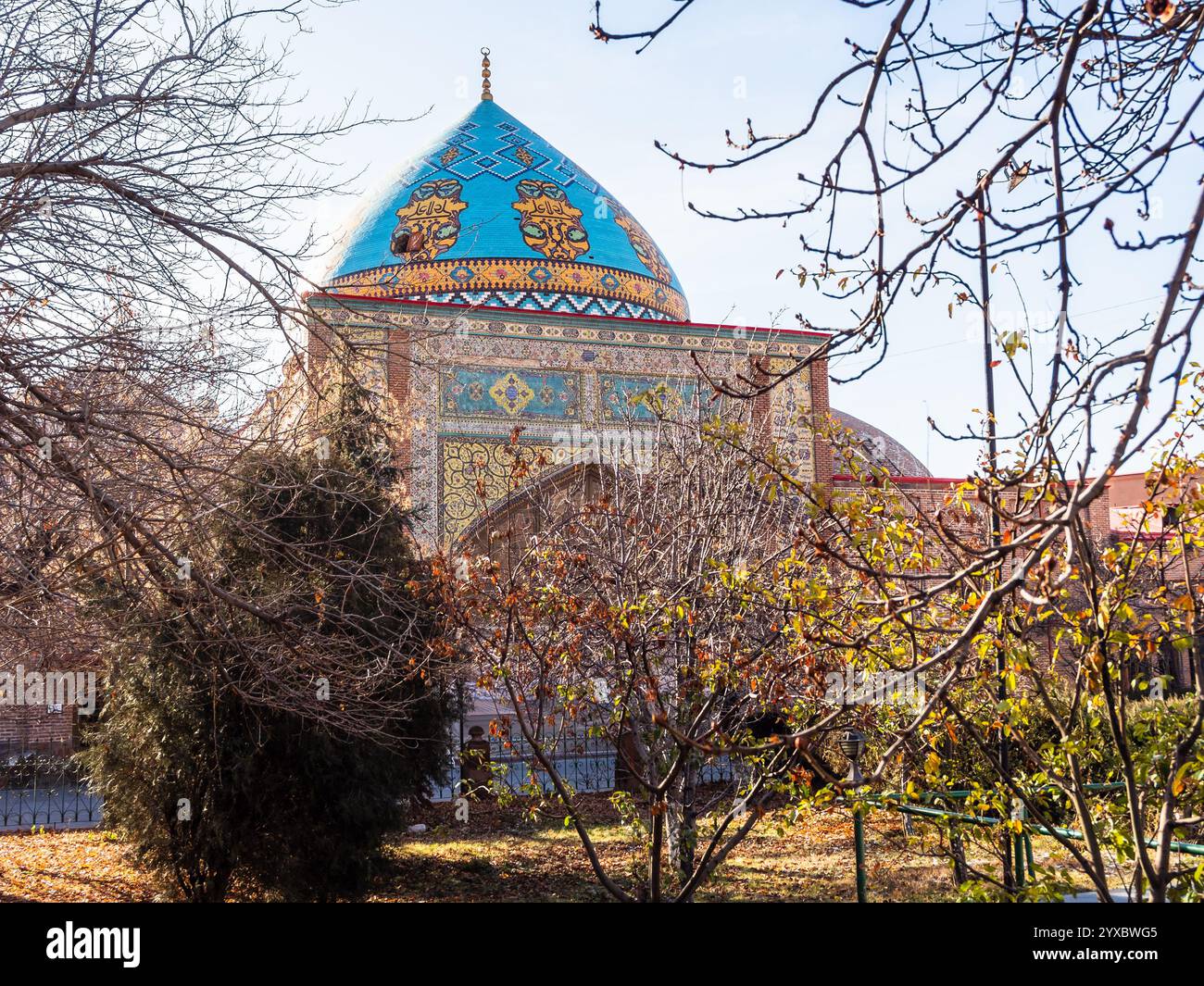 view of Blue Mosque in Yerevan city from inner garden on sunny winter ...