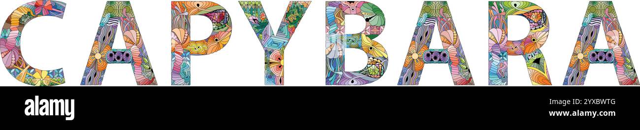 Word Capybara zentangle styled for t-shirt design, tattoo and other ...