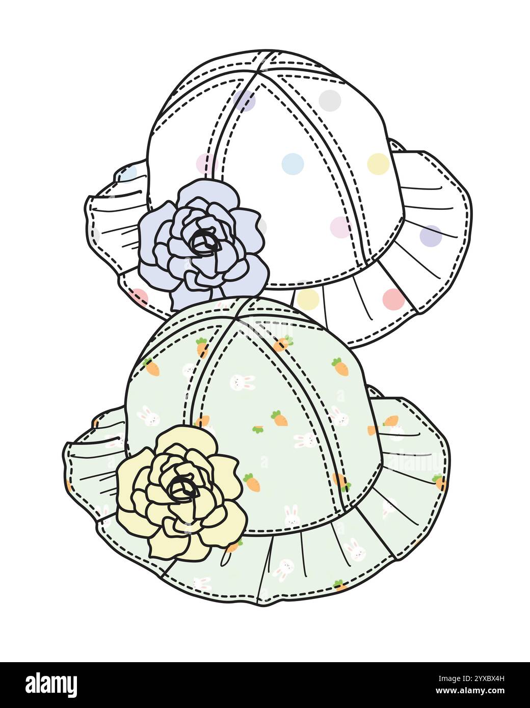 Baby hats design technical flat sketch vector mockup template Stock ...