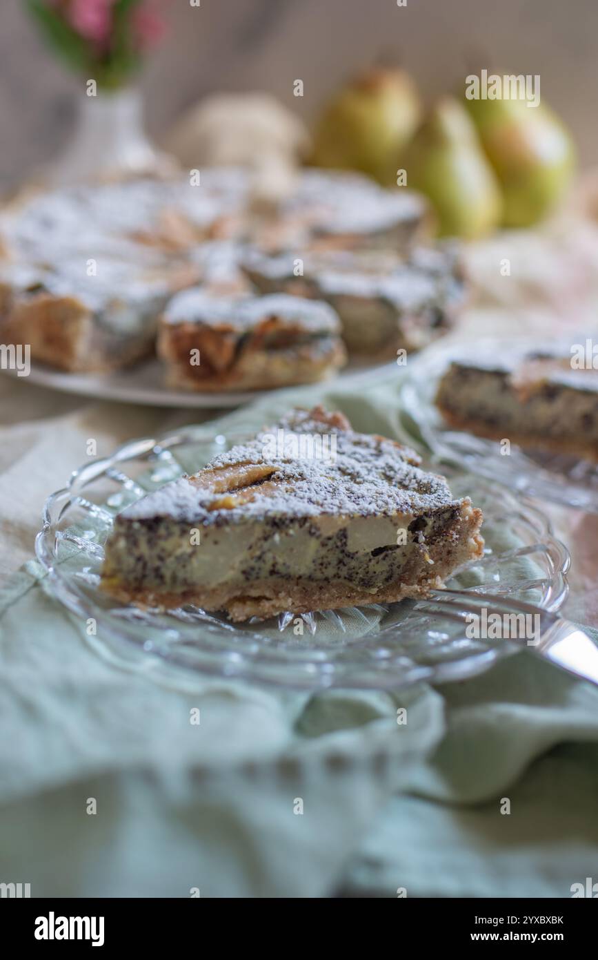 sweet home made poppy seed pie with pears Stock Photo - Alamy