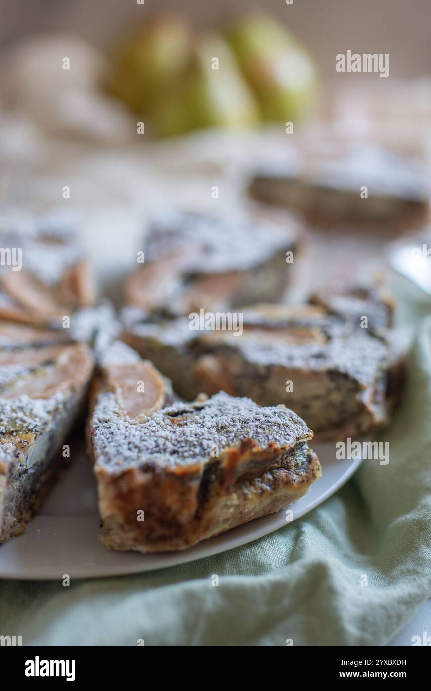 sweet home made poppy seed pie with pears Stock Photo - Alamy
