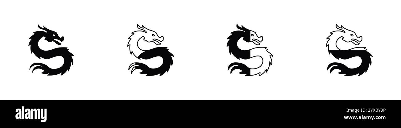 Mythical dragons in different styles isolated on white background ...