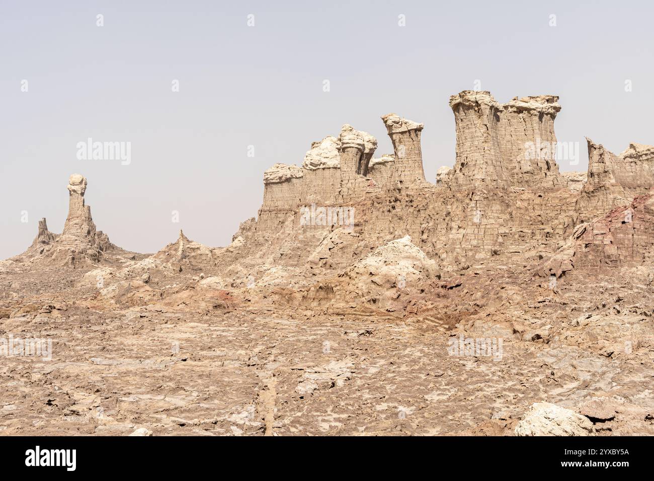 A closeup of towers and pinnacles in the salt canyon of the Dallol ...