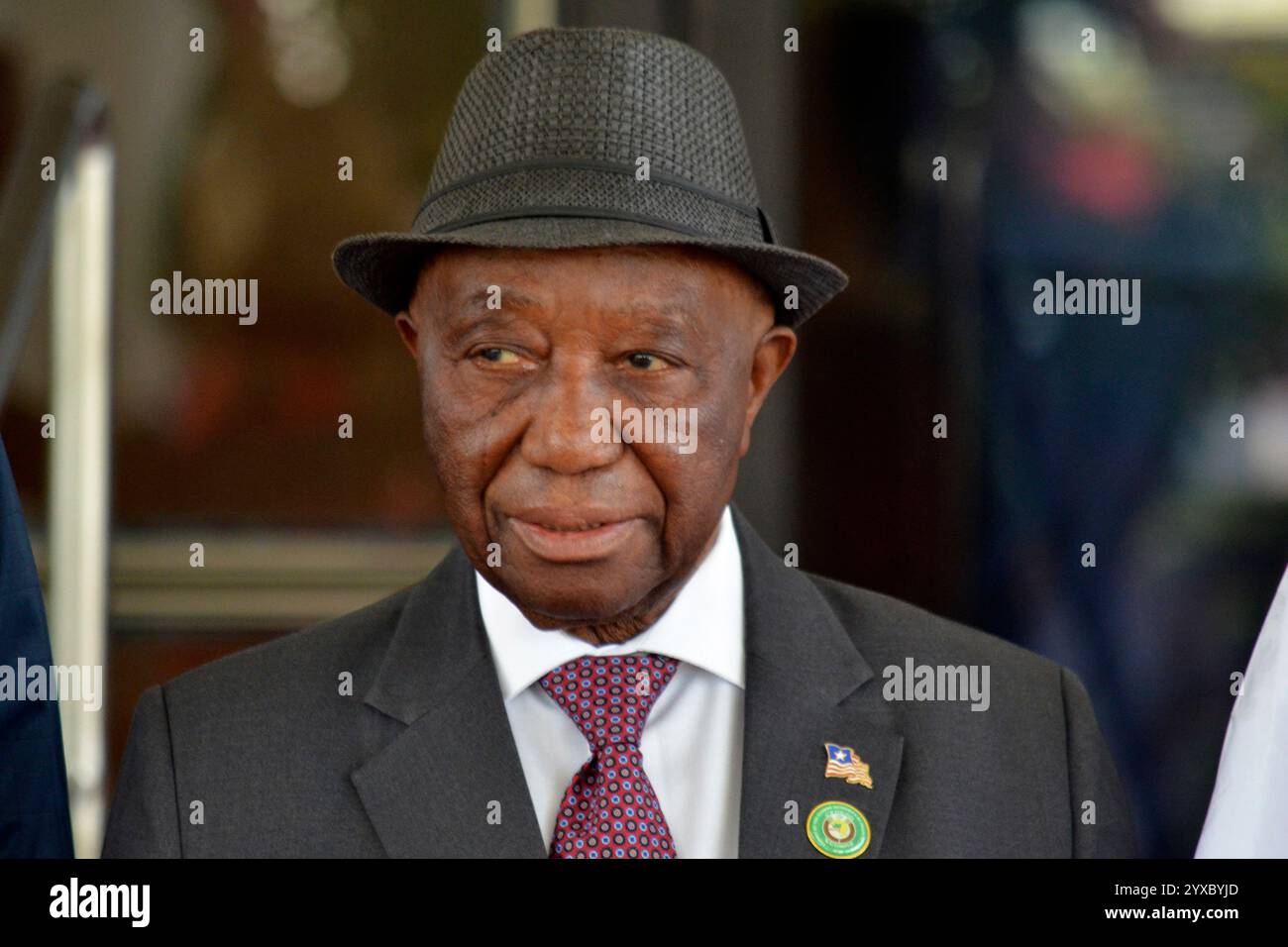 Liberia's President Joseph Boakai poses for a photo, prior to the start ...