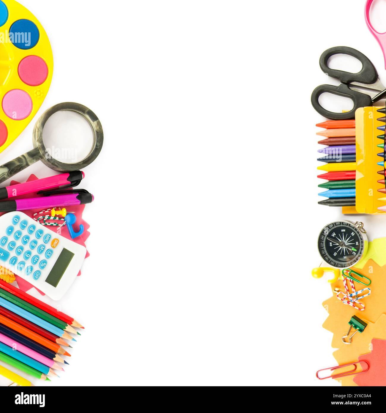 School items and accessories isolated on white.Office educational ...