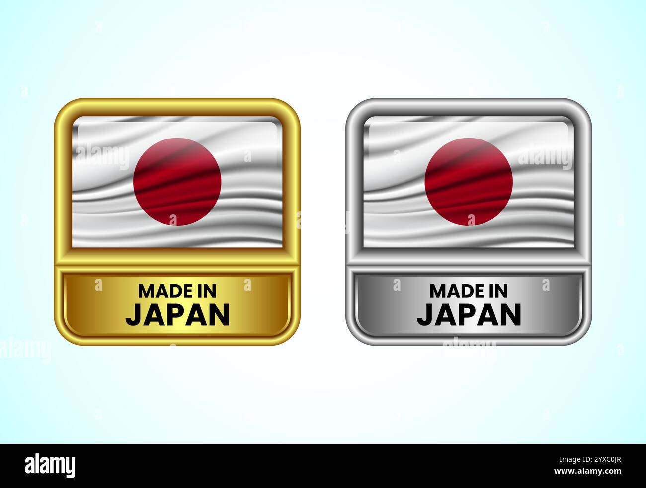 Made in Japan label icon in gold and silver color. Flag icon set for ...