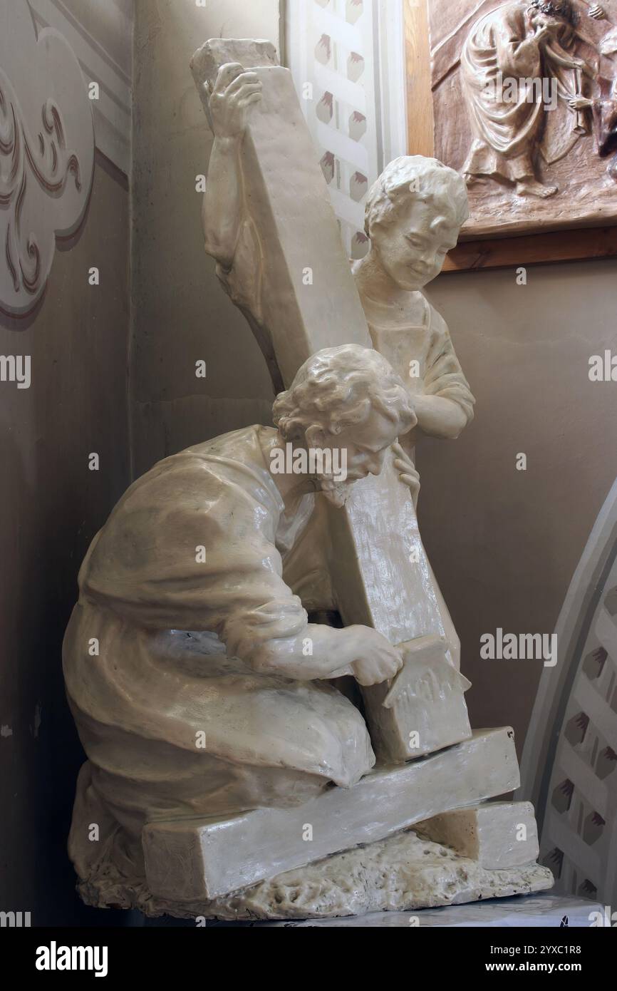 Saint Joseph the Worker and child Jesus, statue in the church Our Lady ...