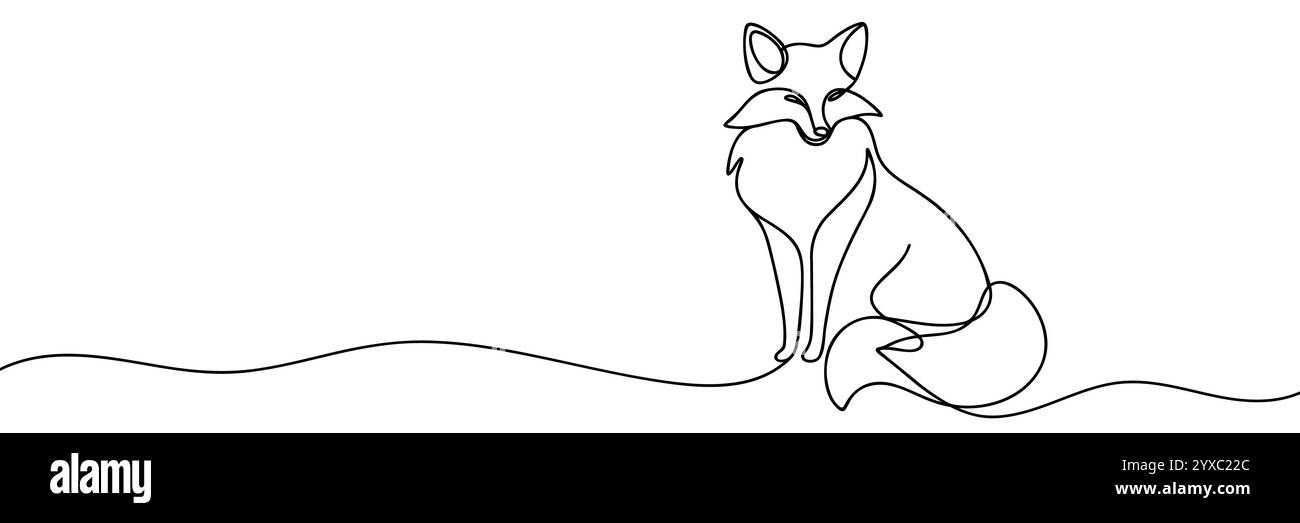 Continuous one line drawing of cute fox. Isolated on white background ...