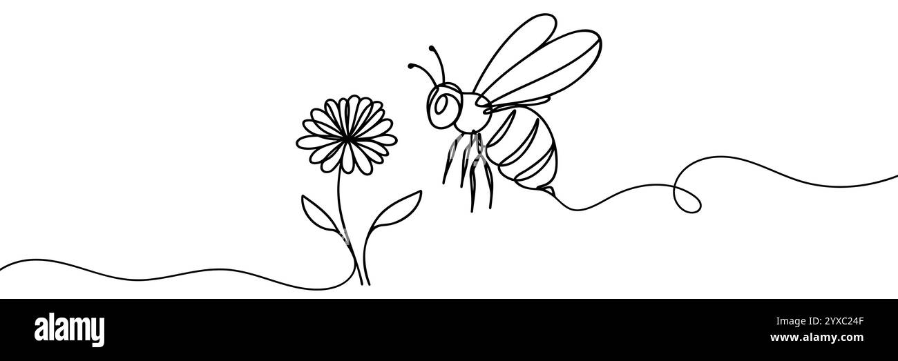 Continuous one line drawing of flaying bee. Simple illustration of ...