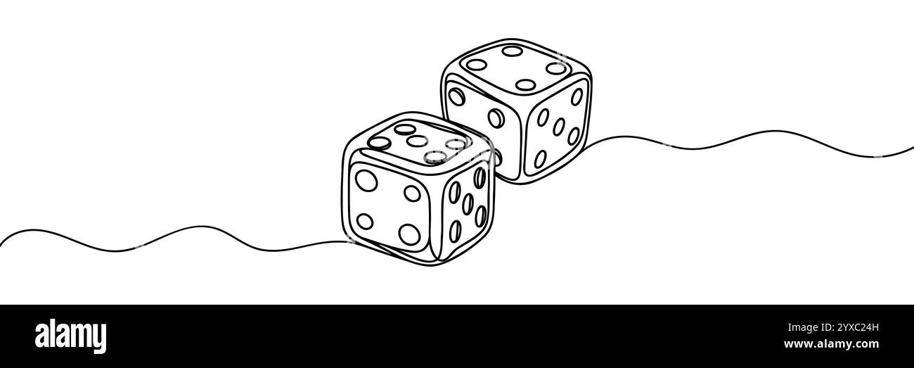 Two dices one line vector illustration. Continuous contour drawing of ...