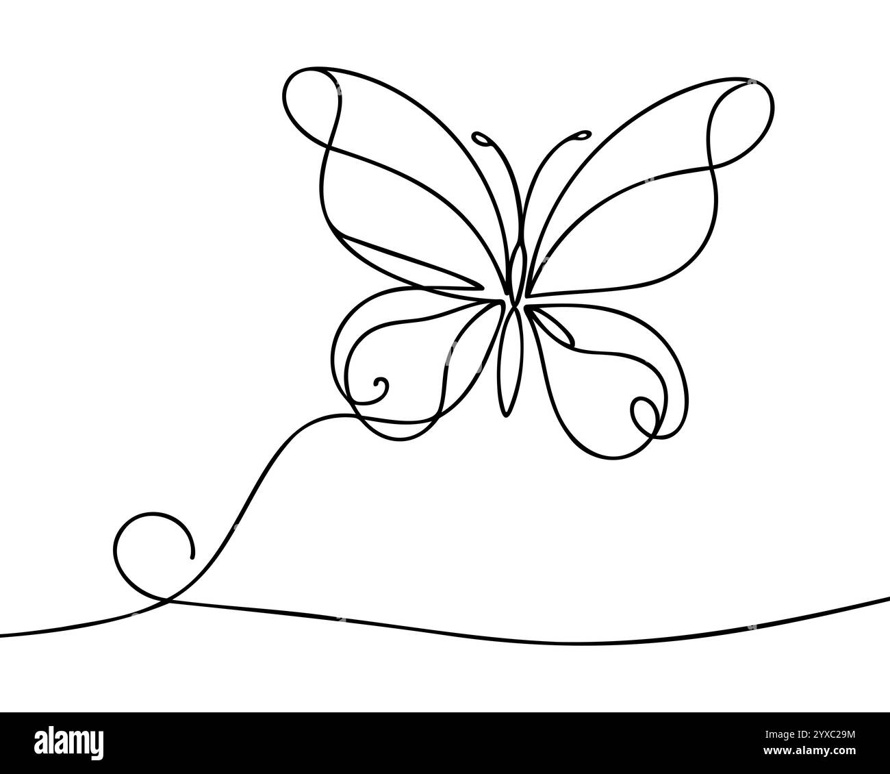 Butterfly continuous one line drawing of Isolated outline vector art ...