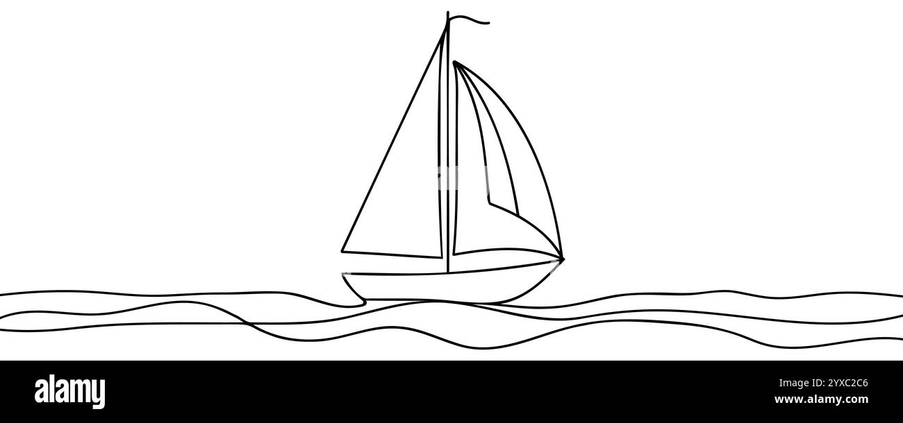 Sea Sailboat Continuous one line vector art drawing and illustration ...