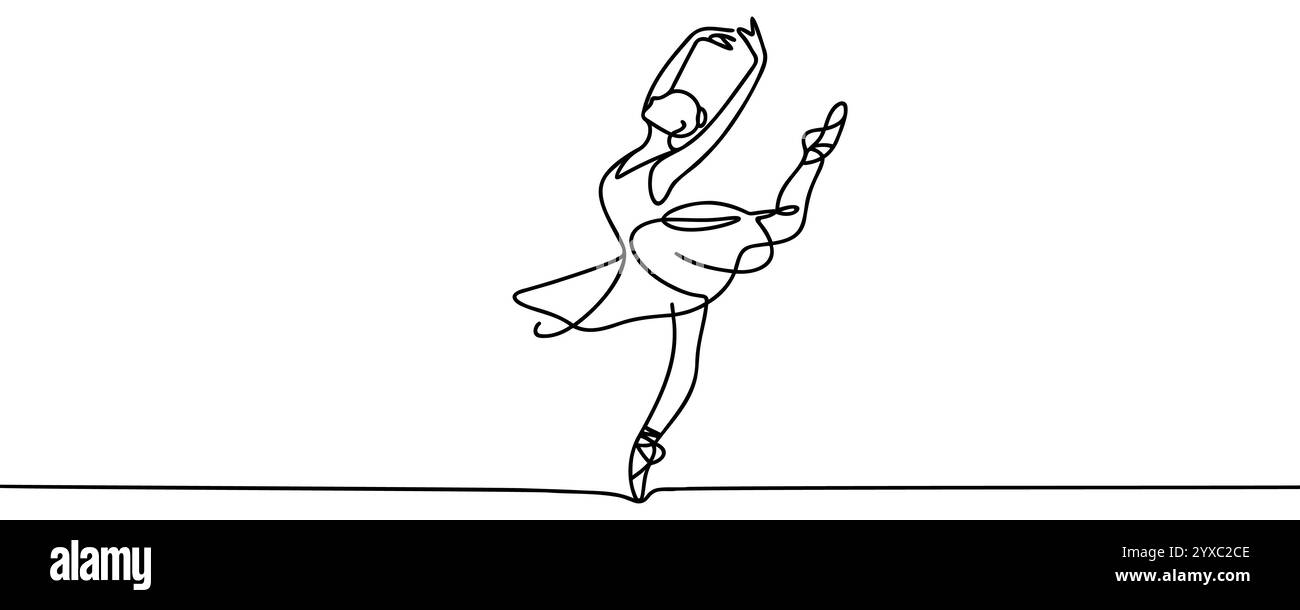 Ballerina Dancing Continuous One Line Drawing. Woman Ballet Dance ...
